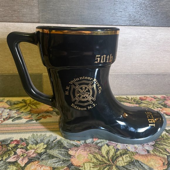 Unknown | Dining | Black Fireman Beer Boot Mug Edison Nj Fire Co Oak ...